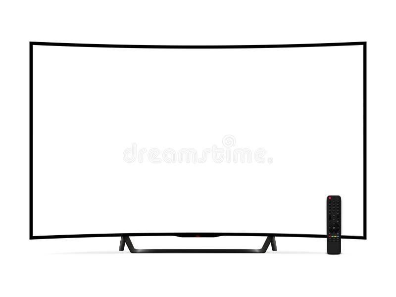 Realistic Modern Curved 4k TV Screen with Remote Control Stock ...