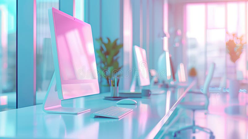 A Realistic of a Modern Office Interior in Pastel Tones, Featuring ...