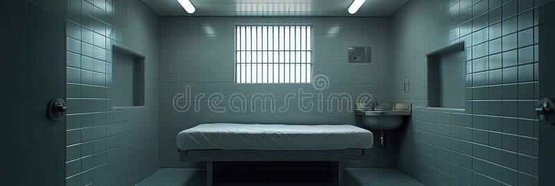 Realistic Modern Prison Cell Plain White Light Gray Concrete Walls ...
