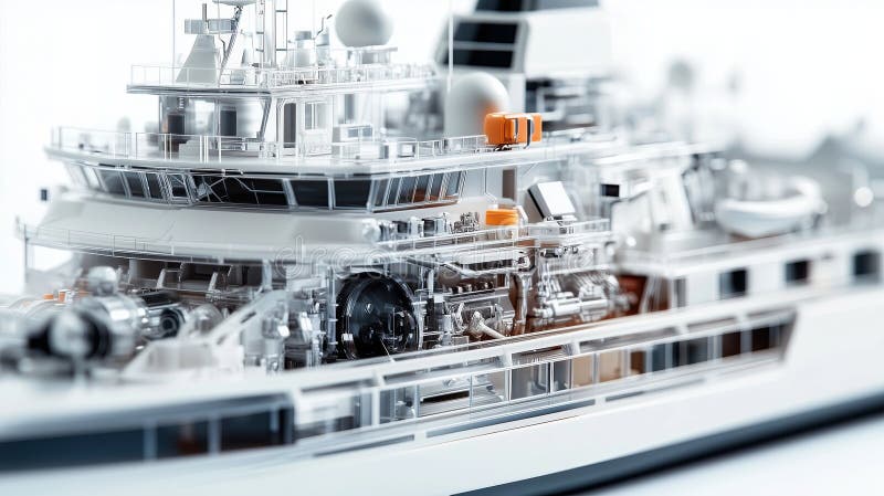 Realistic of a Modern Ship with Semi Transparent Features, Allowing a ...