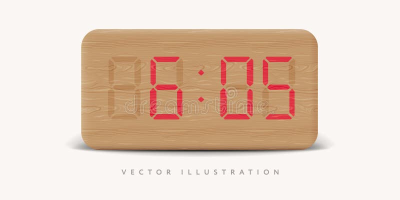 Realistic Modern Wooden Digital Clock, Mockup Frontal View, Vector ...