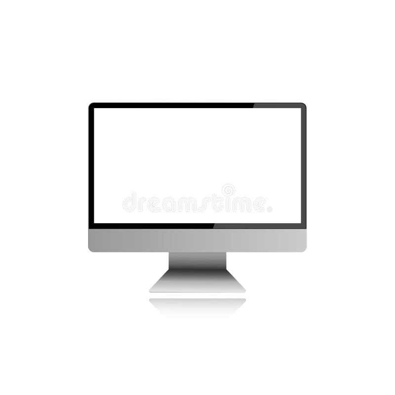 Realistic Monitor Icon on White Background with Shadow Gray Monitor for ...