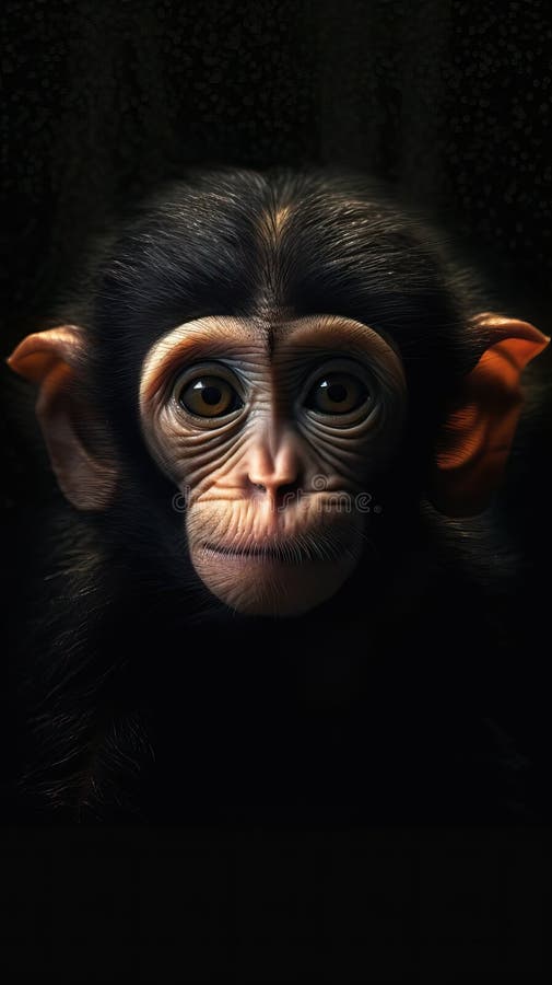 Realistic Monkey on Dark Background AI Generated Stock Illustration ...