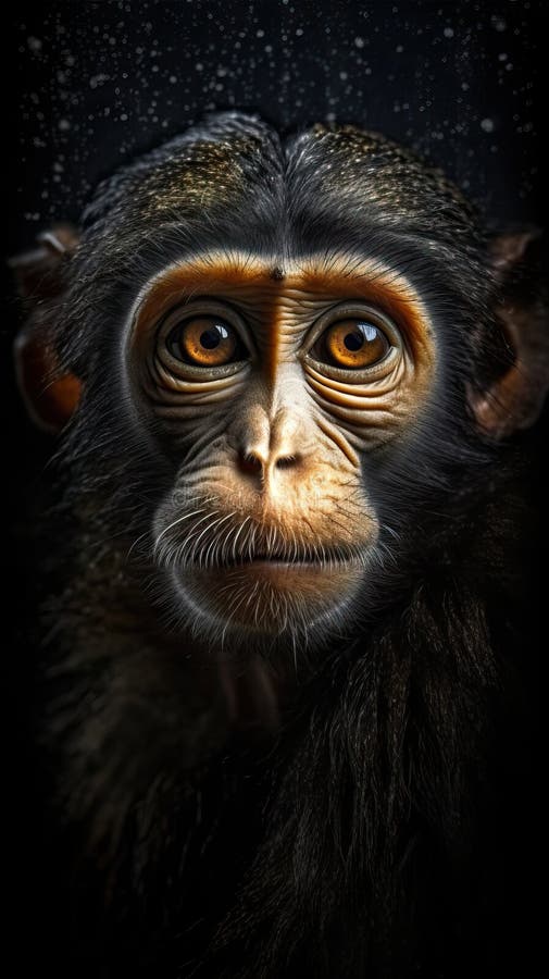 Realistic Monkey on Dark Background AI Generated Stock Illustration ...