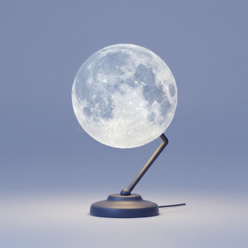 Realistic Moon Lamp on Black Stand Stock Illustration - Illustration of ...