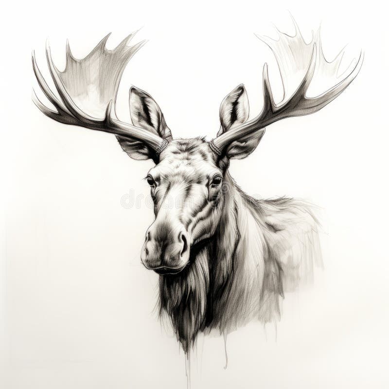 Realistic Moose Sketch with Elegant Inking Techniques and Painterly ...