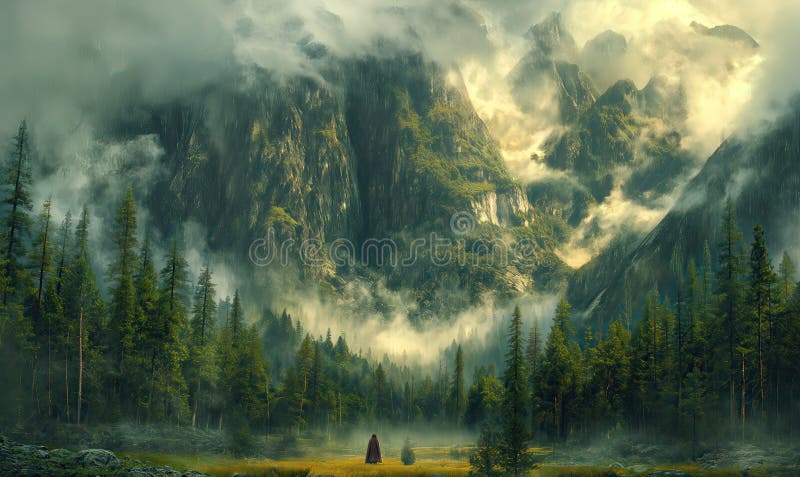 Realistic Mountain Landscape in Muted Colors. Stock Image - Image of ...