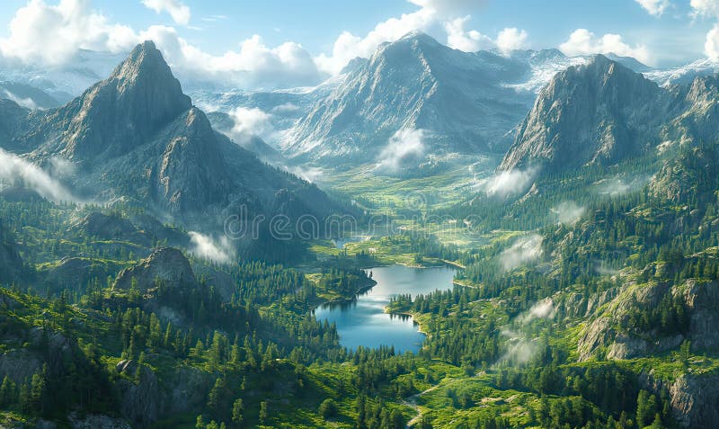 Realistic Mountain Landscape in Muted Colors, Top View. Stock Photo ...