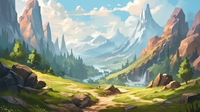 Realistic Mountain Landscape for Video Games and Digital Art. Stock ...
