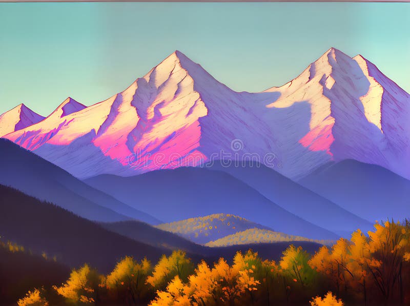Realistic Mountains in Pastel Deciduous Tones. Stock Photo - Image of ...