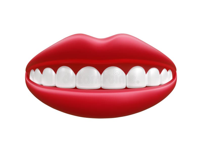 Realistic Mouth with Red Lips and White Teeth Isolated on White ...