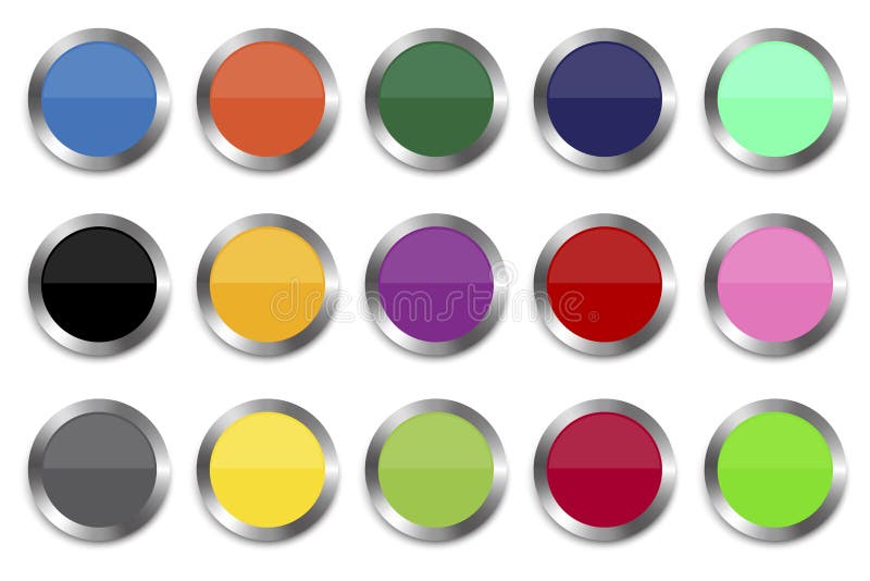 Realistic Multicolored Buttons. Colored Buttons with Metallic Outline ...