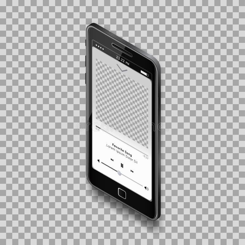 Realistic Music MP3 Player on Black Smartphone with Empty Screen on ...