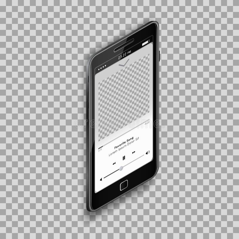 Realistic Music MP3 Player on Black Smartphone with Empty Screen on ...