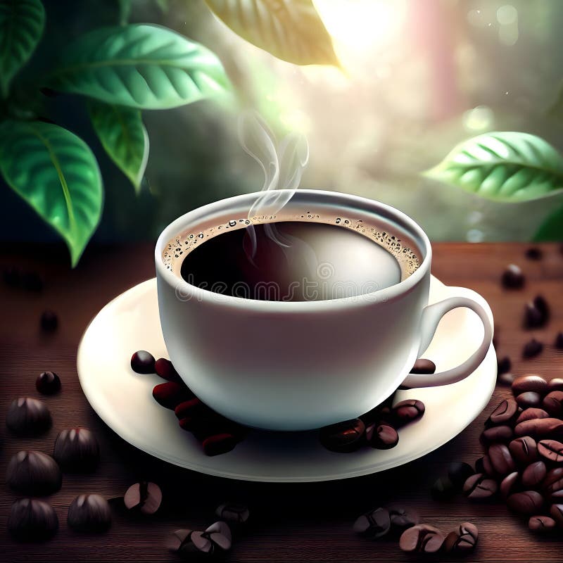 Realistic Natural Coffee on Wooden Table with Coffee Beans Ai Generated ...