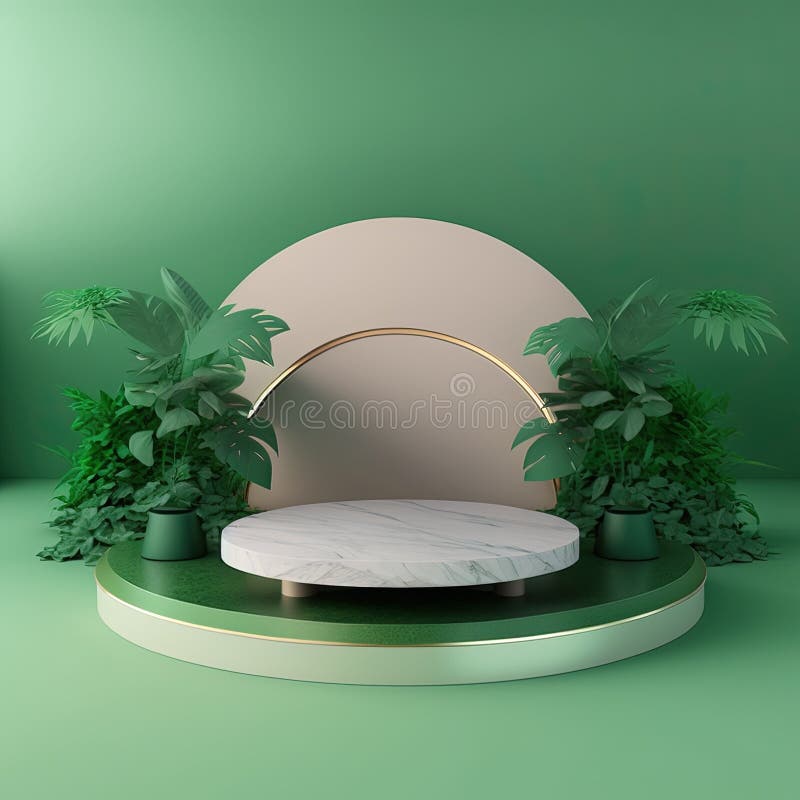 Realistic Natural 3D Podium with Soft Green for Product Stand Stock ...