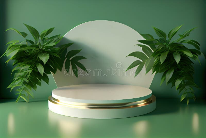 Realistic Natural 3D Render Podium with Soft Green for Product Stand ...