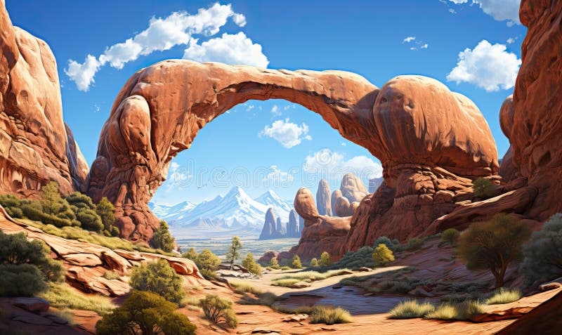 A Realistic Natural Landscape of Arches Park in Muted Colors. Stock ...
