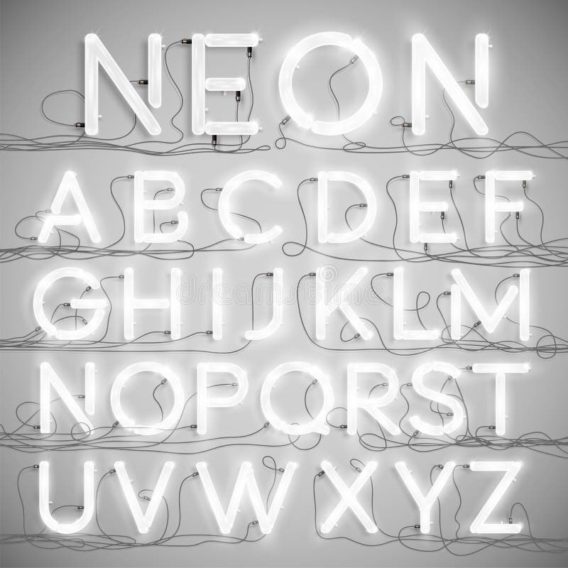 Realistic Neon Tube Letters. Alphabet, ABC, Font. Multicolor Stock ...
