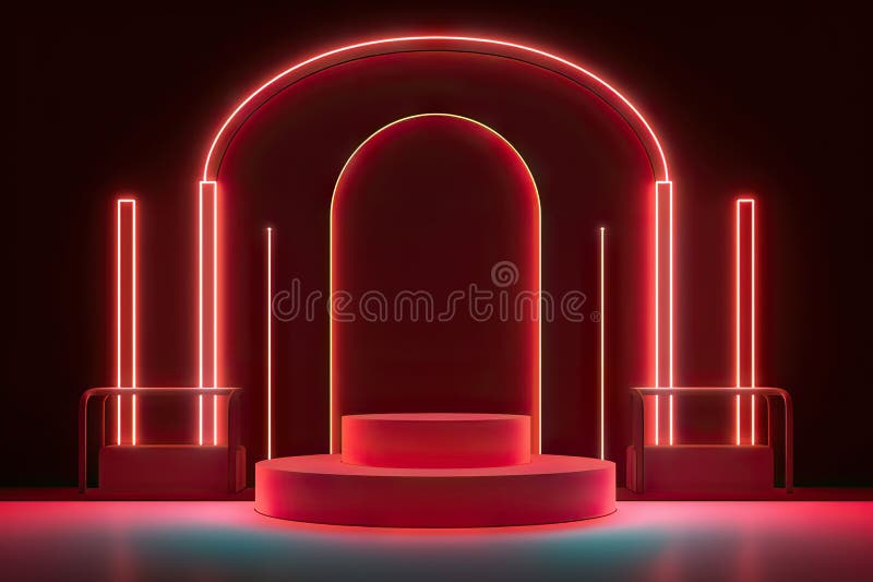 Realistic Neon Light Podium Background - 3D Rendered. Created with ...