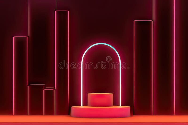 Realistic Neon Light Podium Background - 3D Rendered. Created with ...