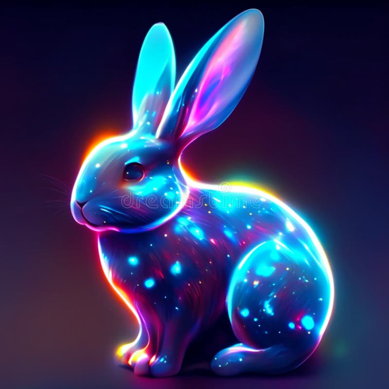 Neon Rabbit Silhouette on Dark Wall Background. Stock Image - Image of ...