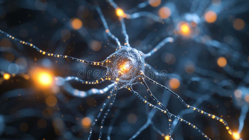 Realistic Neuron Render with Glowing Connections Stock Photo - Image of ...