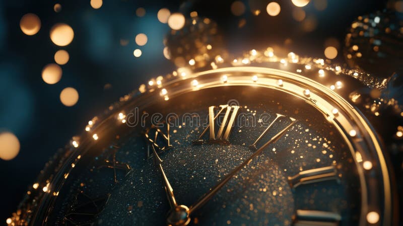 Realistic New Year Clock with Textures and Lights, Vivid Festive ...
