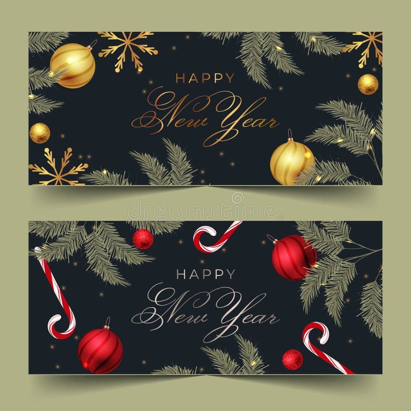 Realistic New Year Horizontal Banners Set Abstract Design Vector ...