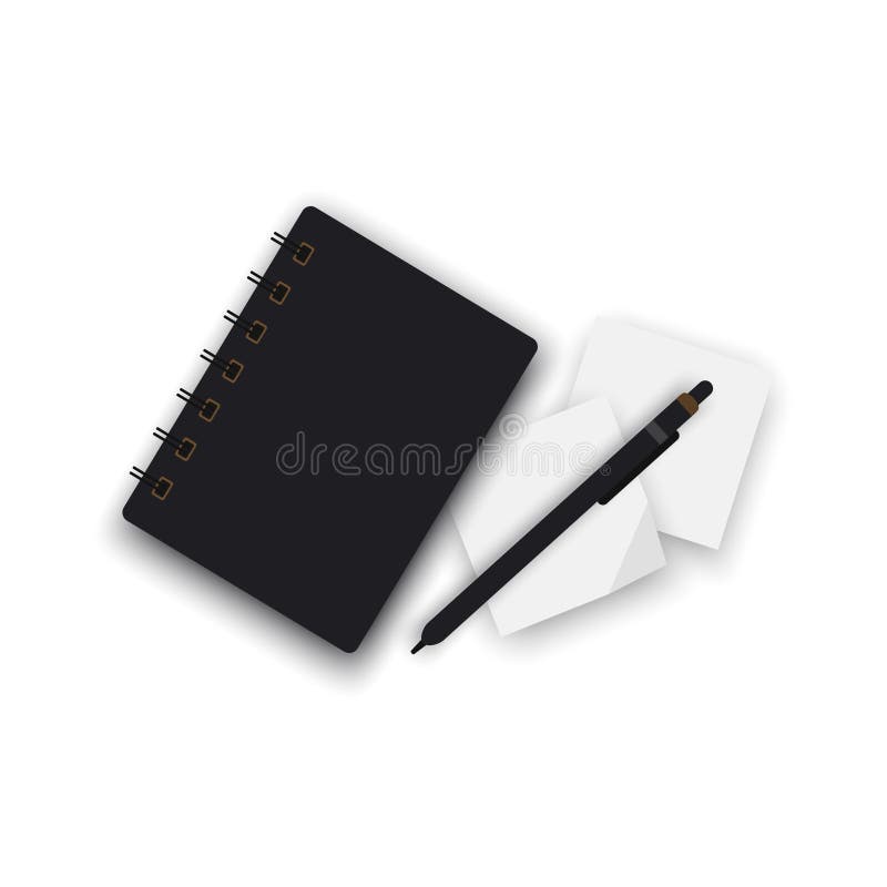 Realistic Notebook with Pen and Stickers. Vector Illustration. Stock ...