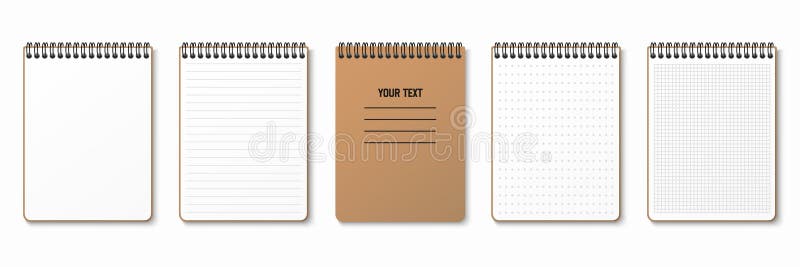 Realistic Notepad. Lined, Gridded and Dotted Sheets. Blank Sheets of ...