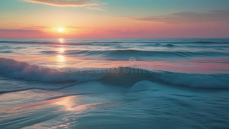 Realistic Ocean Waves at Sunset with Gradient Sky Wallpaper. High ...