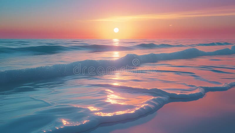 Realistic Ocean Waves at Sunset with Gradient Sky Wallpaper. High ...
