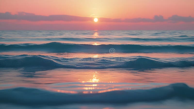 Realistic Ocean Waves at Sunset with Gradient Sky Wallpaper. High ...