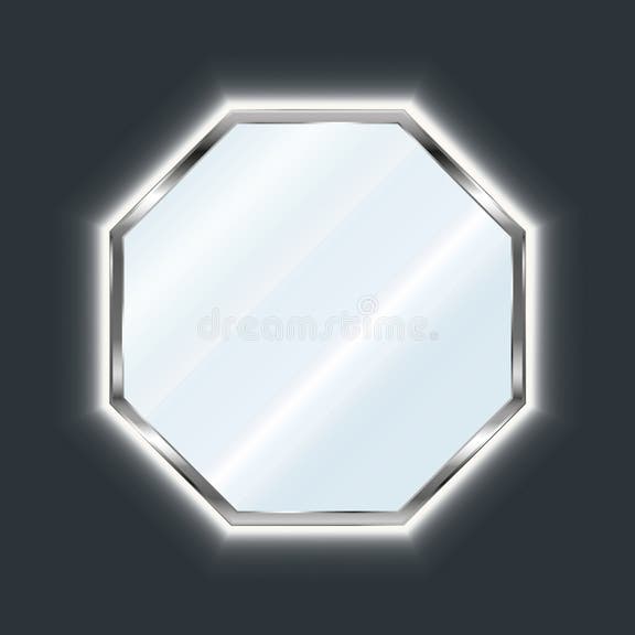 Realistic Octagonal Mirror in a Silver Frame with LED Lighting. 3D ...
