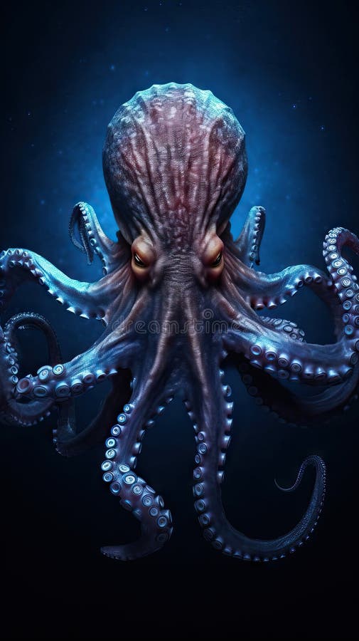 Realistic Octopus on Dark Background AI Generated Stock Illustration ...