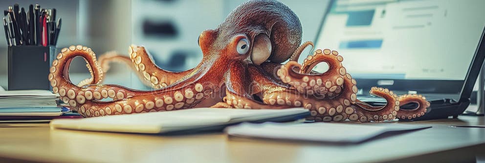 Realistic Octopus Sprawled Over a Working Laptop Stock Illustration ...