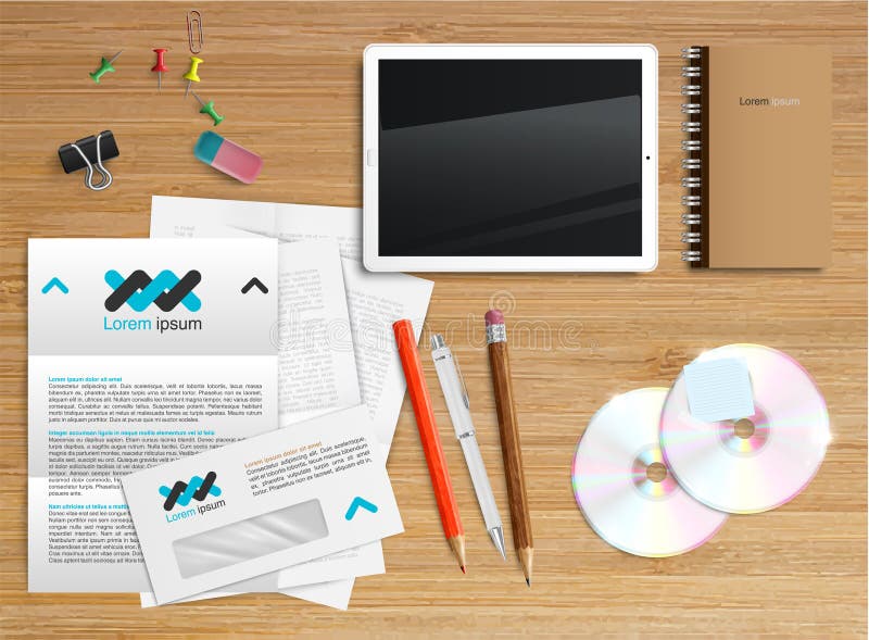 Realistic Office Desk with Different Objects, Vector Illustration Stock ...