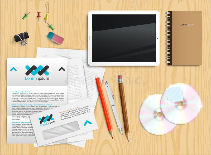 Realistic Office Desk with Different Objects, Vector Illustration Stock ...