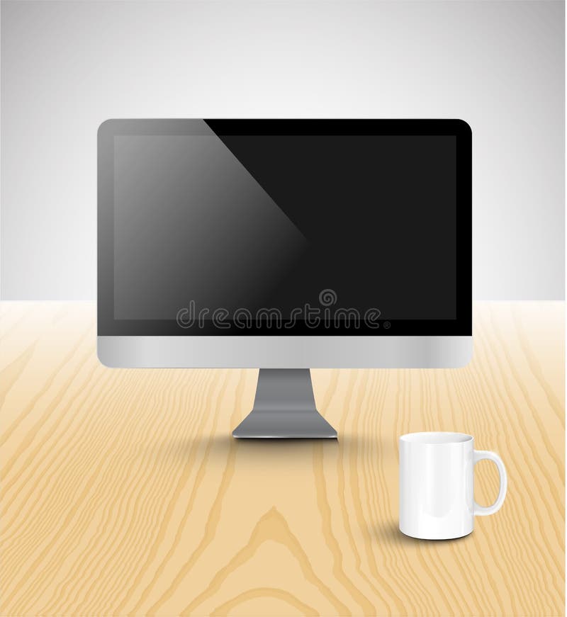 Realistic Office Desk with Different Objects, Vector Illustration Stock ...