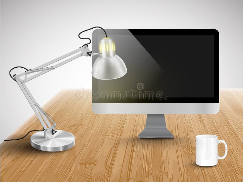 Realistic Office Desk with Different Objects, Vector Illustration Stock ...