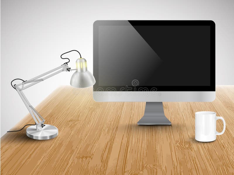 Realistic Office Desk with Different Objects, Vector Illustration Stock ...