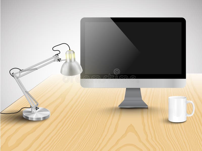 Realistic Office Desk with Different Objects, Vector Illustration Stock ...