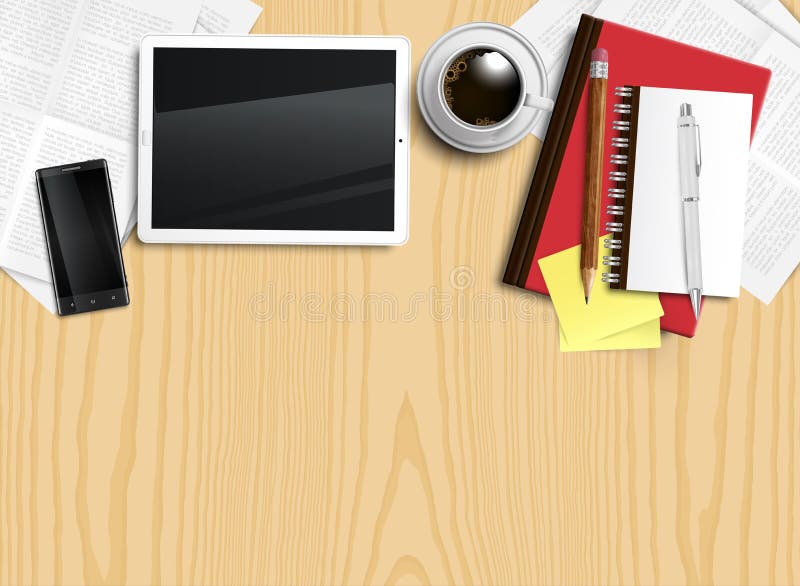 Realistic Office Desk with Different Objects, Vector Illustration Stock ...
