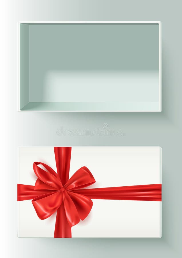 Realistic Open Gift Box with Decorative Red Bow, Vector Illustration ...