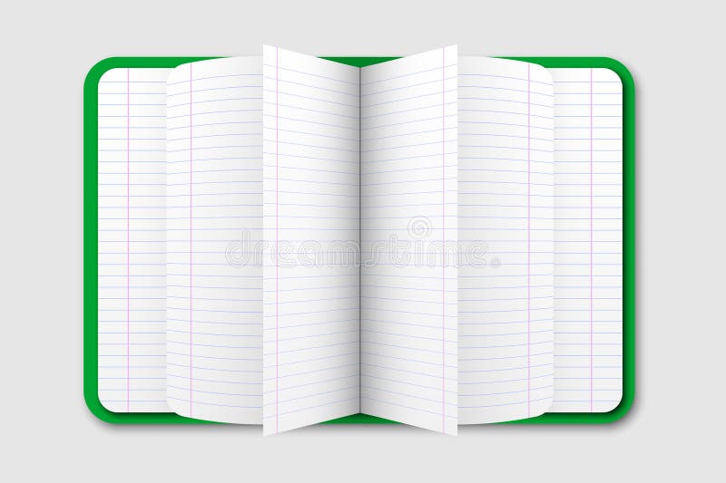 Realistic Open Green Notebook on Grey Background. Top View Moleskin ...