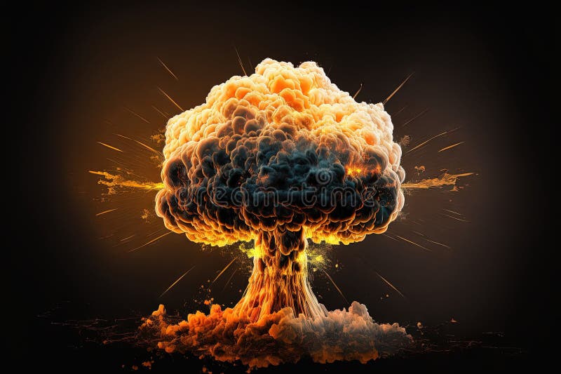 Realistic Orange Atomic Weapon Explosion with Dark Background and Smoke ...