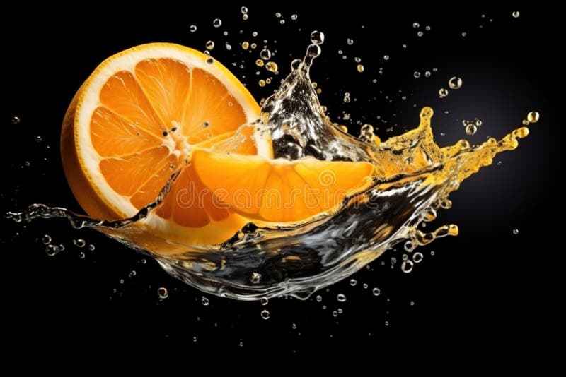 Realistic Orange Fruits Slice with Water Splashes Stock Photo - Image ...