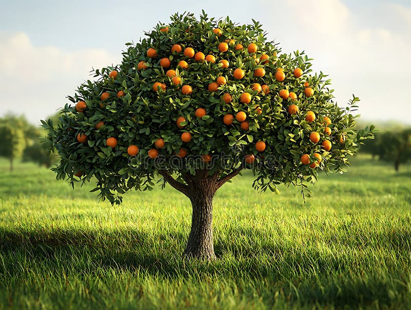 Realistic Orange Tree Loaded with Fruit in Lush Green Landscape Stock ...