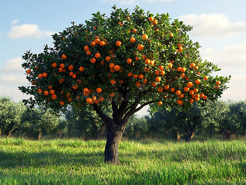 Realistic Orange Tree Loaded with Fruit in Lush Green Landscape Stock ...